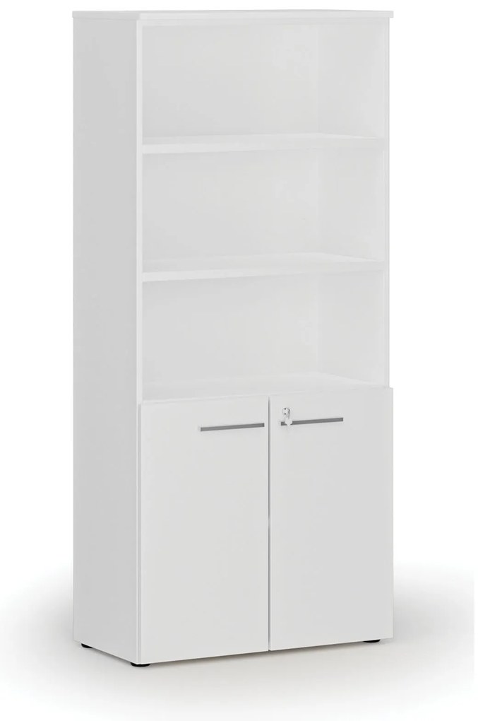 Kombinovaná kancelářská skříň PRIMO WHITE, dveře na 2 patra, 800 x 420 x 1781 mm, bílá