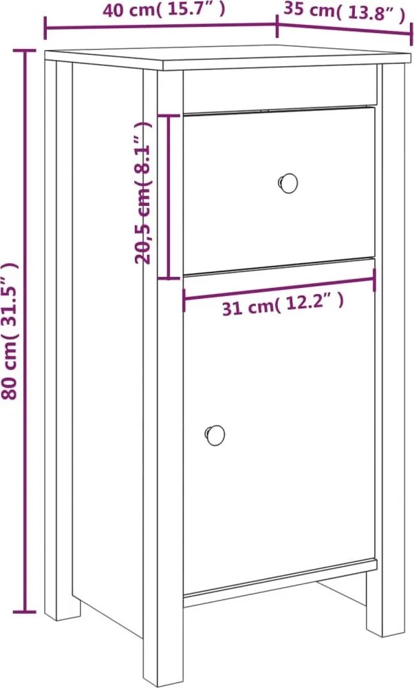 vidaXL Příborníky 2 ks 40 x 35 x 80 cm masivní borové dřevo [813763] Barva: Černá