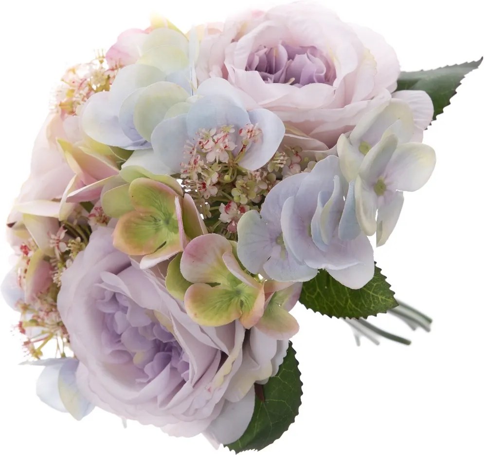 Umělá kytice růží a hortenzií Olivia, 28 cm