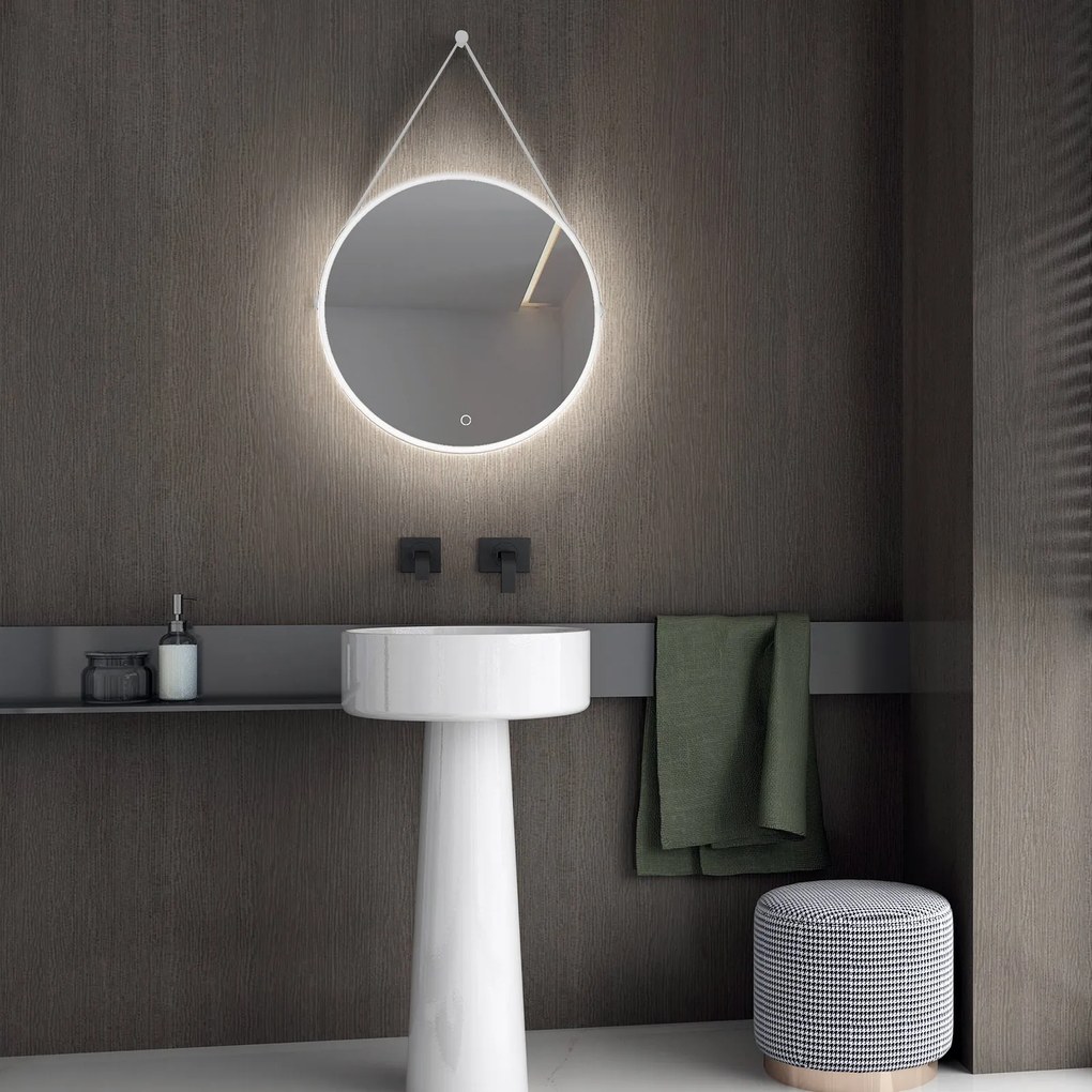 LED osvětlené koupelnové zrcadlo 2884 s vyhříváním zrcadla a nastavením teplého/studeného světla - kulaté Ø 60 cm Hliník, akryl - Anti-fog - Ambilight