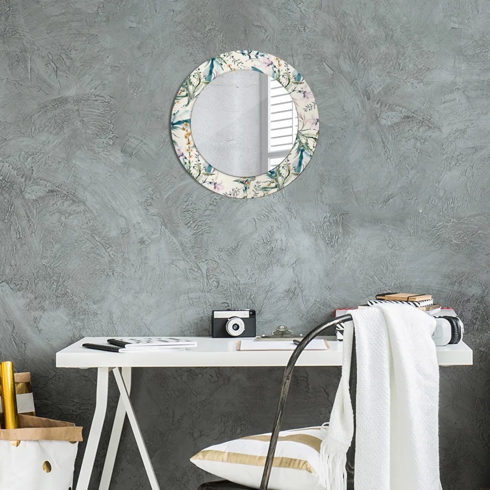 Kulaté dekorativní zrcadlo Akvarely květin fi 50 cm