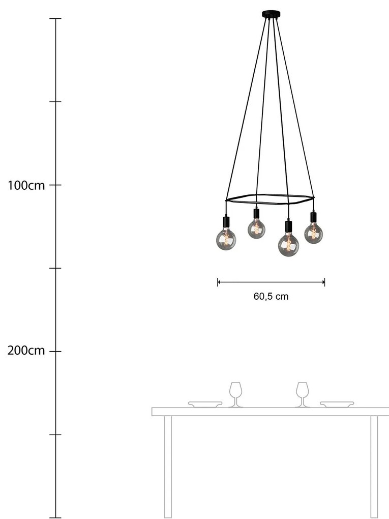creative cables Lustr cage glóbus se 4 žárovkami Barva: Černá