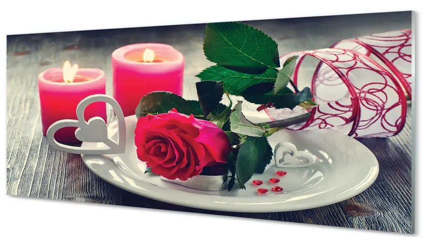 akrylový obraz Rose srdce svíčka 120x60 cm