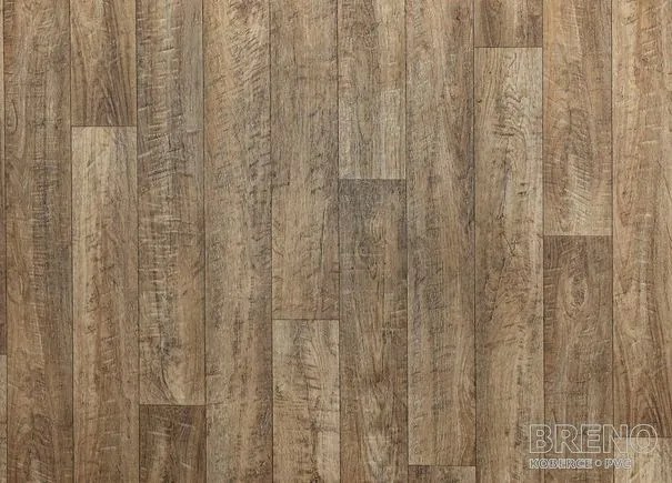 Breno PVC TRENTO Stock Oak 666M – tmavě hnědé dřevo, šíře 200 cm