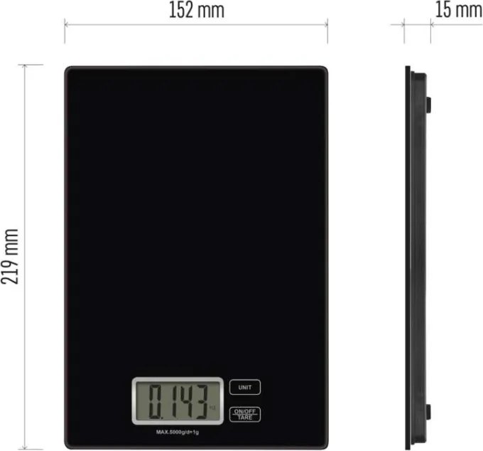 Kuchyňská váha EMOS EV014B, digitální, 5 kg, černá