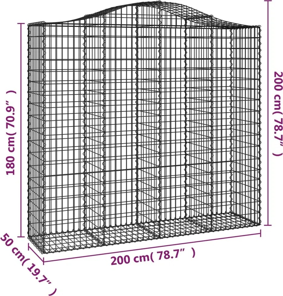 Klenutý gabionový koš 200 x 50 x 180/200 cm pozinkované železo 153399