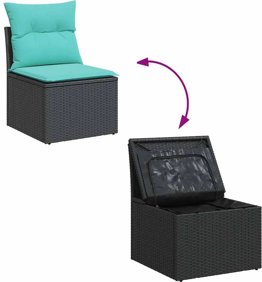 10dílná zahradní sestava s poduškami černá polyratan akácie 3327683