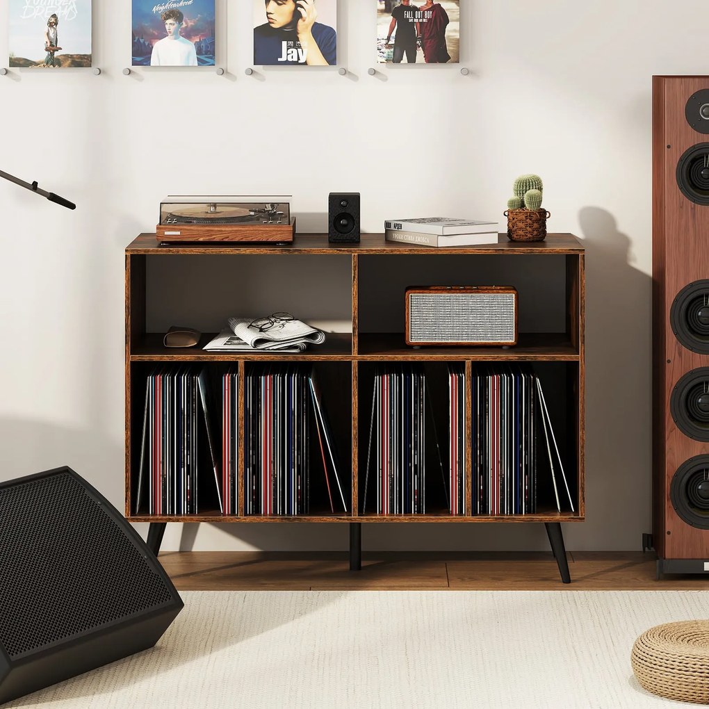 Costway 3patrový stojan na gramofon s vinylovými úložnými policemi skříň