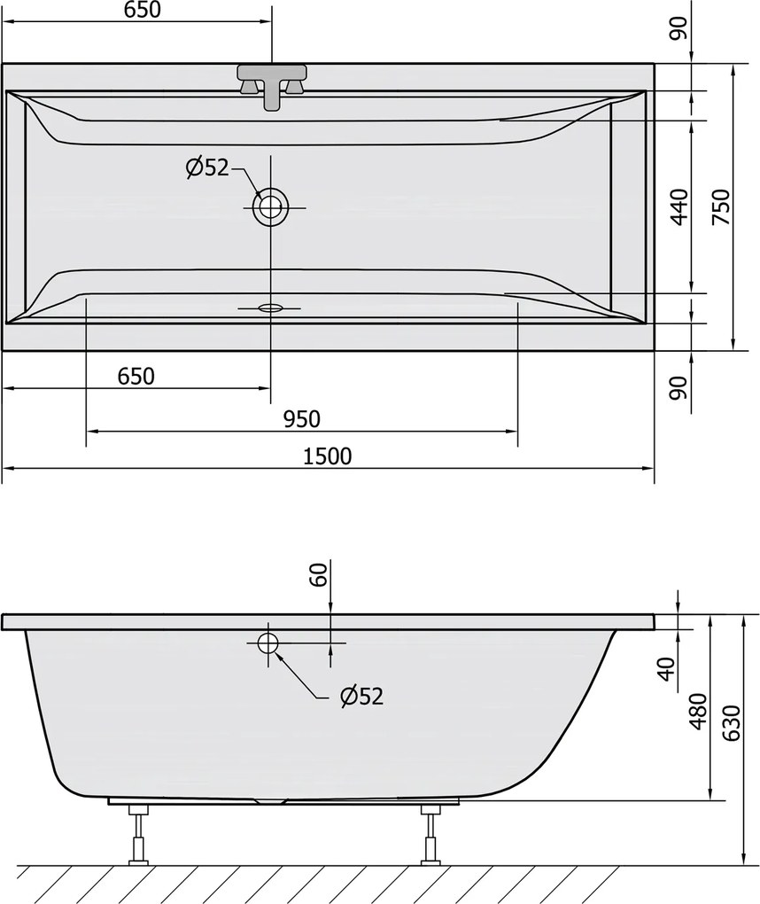 Polysan CLEO 150 x 75 x 48 cm 27611 vana Koupelny Bernold