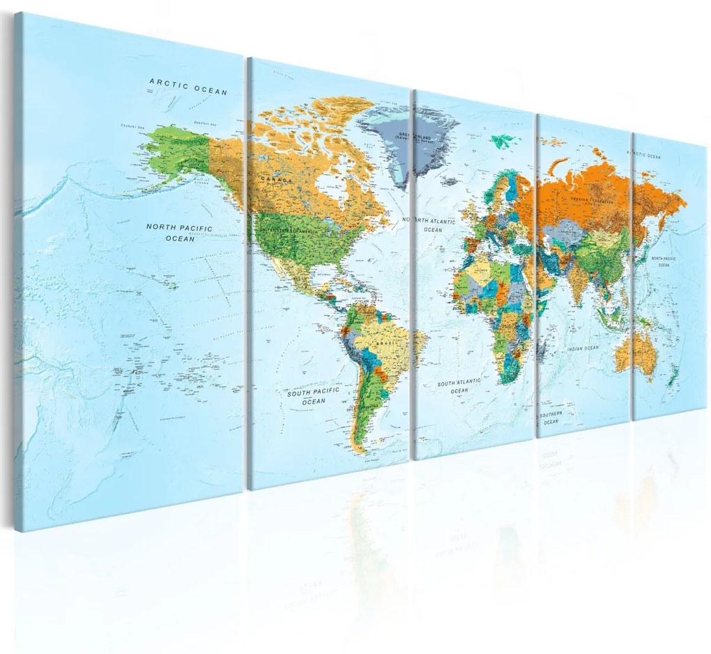 Murando DeLuxe Vícedílné obrazy - podrobná mapa světa Velikost: 225x90 cm