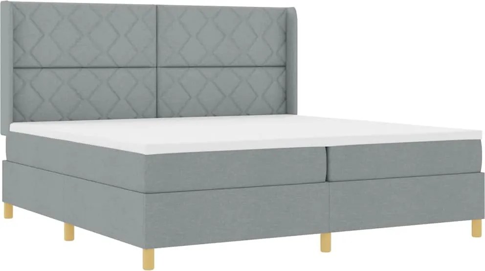Postel s boxspringem s čelo Světle šedá 200 x 200 cm textil 3341917