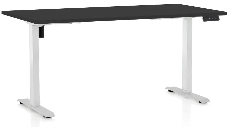 Výškově nastavitelný stůl OfficeTech B, 160 x 80 cm, bílá podnož, černá