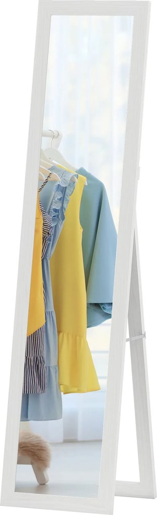 HOMCOM Obdélníkové zrcadlo na stěnu nebo k položení s dřevěným rámem do obývacího pokoje a ložnice 37 x 157 cm bílá | Aosom