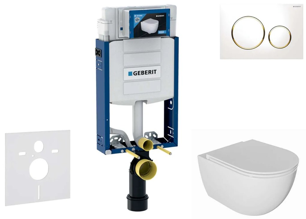 Geberit Kombifix - Set předstěnové instalace, klozetu Oudee a sedátka softclose, tlačítko Sigma20, bílá/pozlacená SANI15CA3122