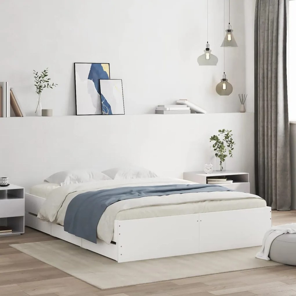 Rám postele se zásuvkami bílý 140 x 200 cm kompozitní dřevo 3207273