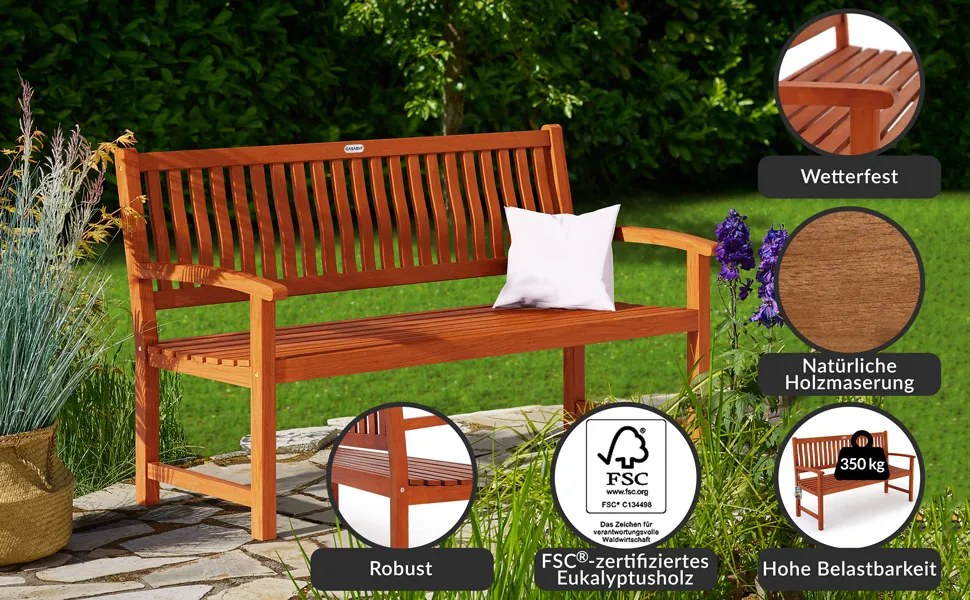 Zahradní lavice Maxima z eukalyptového dřeva certifikace FSC® 152x55x92cm