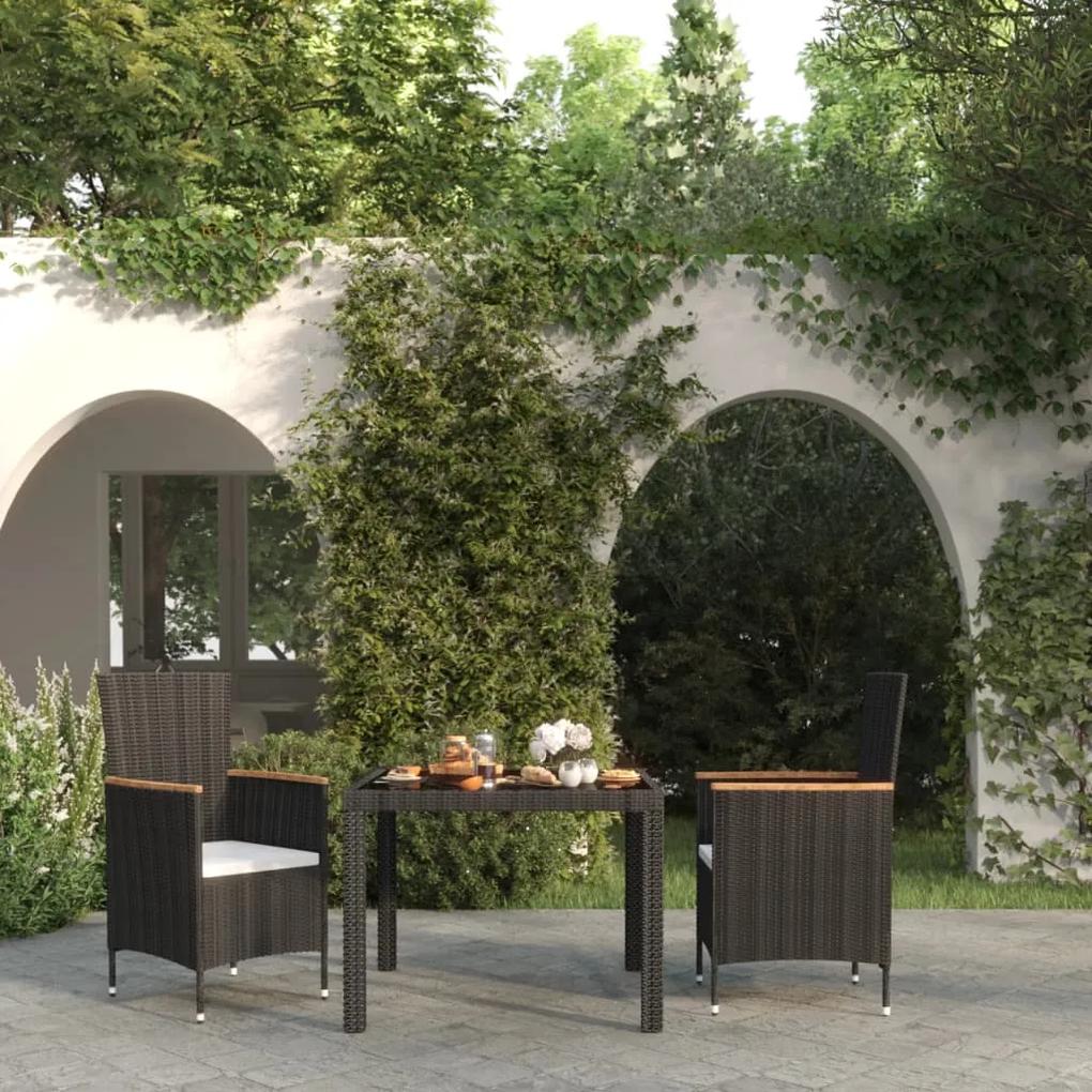 3dílný zahradní jídelní set s poduškami polyratan černý,  3094925
