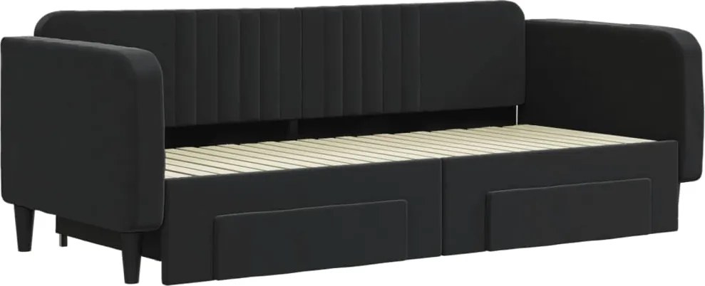 Válenda s přistýlkou a zásuvkami černá 90 x 200 cm samet 3197115