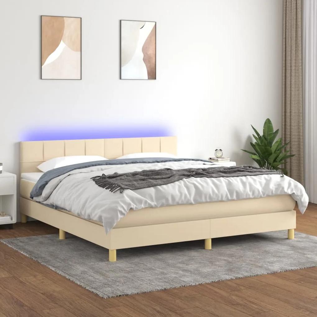 Box spring postel s matrací a LED krémová 180x200 cm textil,  3133738