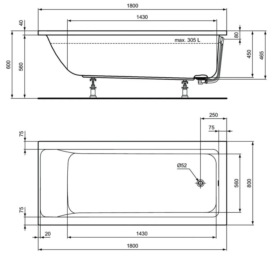 Ideal Standard Connect Air - Vana 180x80 cm, Bílá, T362201