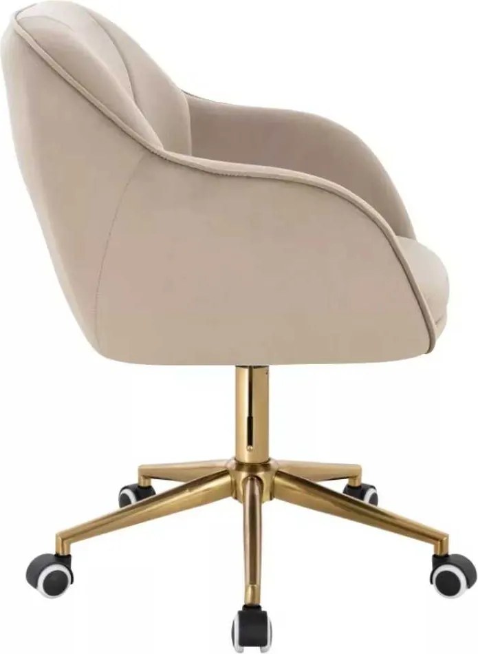 LuxuryForm DESIGN Otočná židle AVOLA VELUR na zlaté podstavě s kolečky - latte
