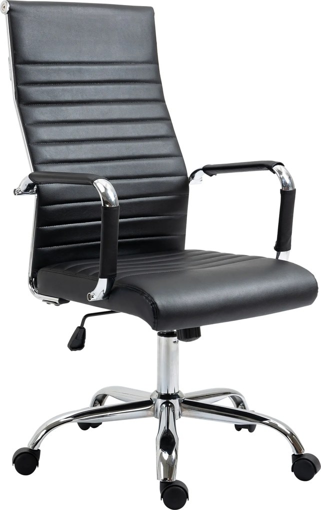 Ergonomická kancelářská židle Vinsetto s výškovým nastavením a funkcí naklánění - otočná židle potažená umělou kůží s polstrováním - černá - 54 x 62 x
