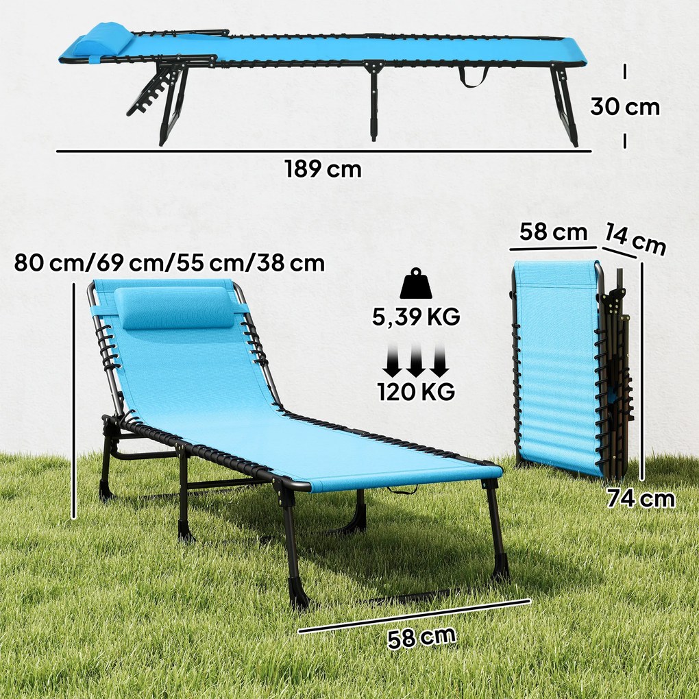 Lehátko, skládací, prodyšný potah, kovový rám, 189 x 58 x 30 cm, modrá barva