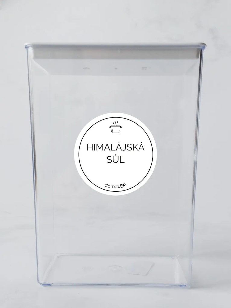 HIMALÁJSKÁ SŮL – bílá samolepka na dózu, základní písmo, 5 cm | DomaLEP