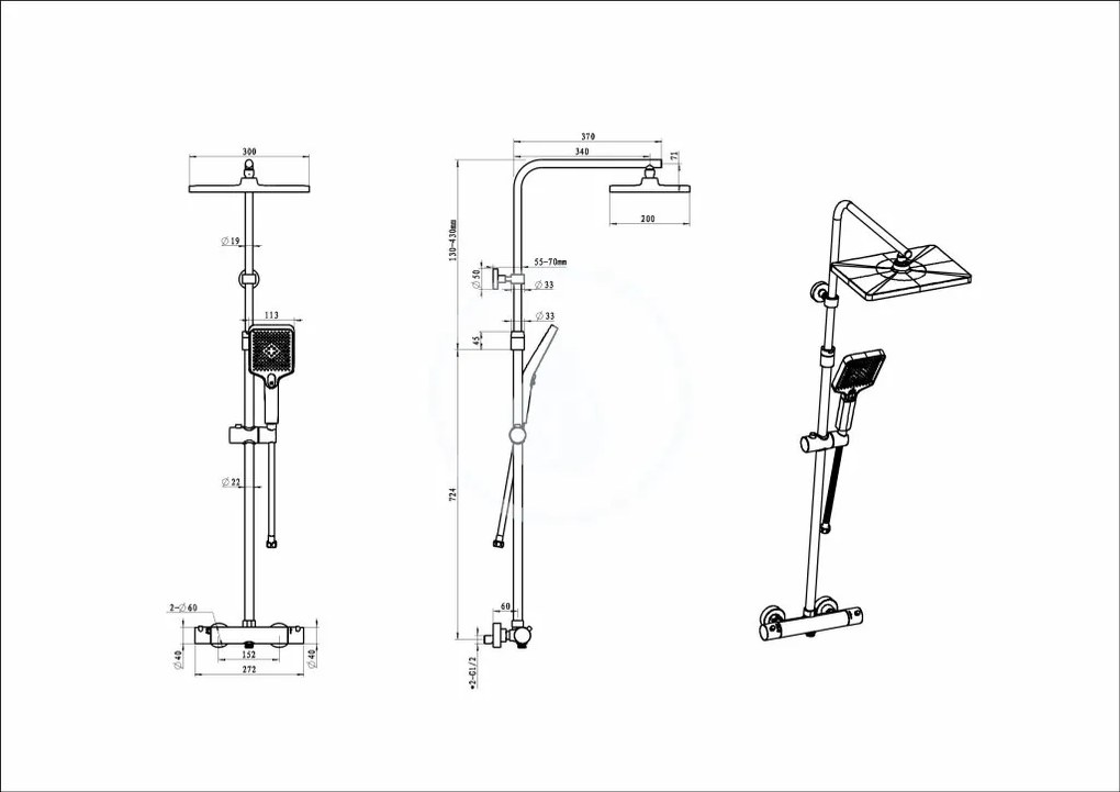 kielle Vega Sprchový set s termostatem, 300 x 200 mm, 3 proudy, chrom ki_20618000