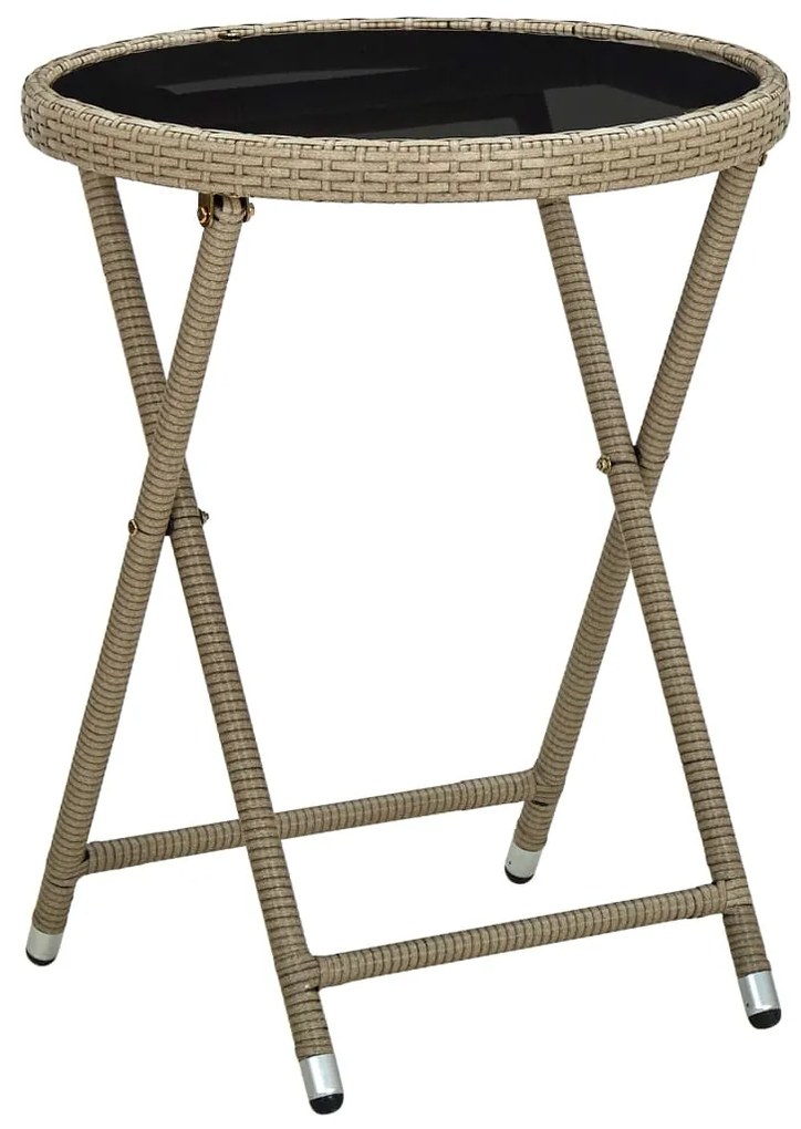 Čajový stolek béžový 60 cm polyratan a tvrzené sklo 310559