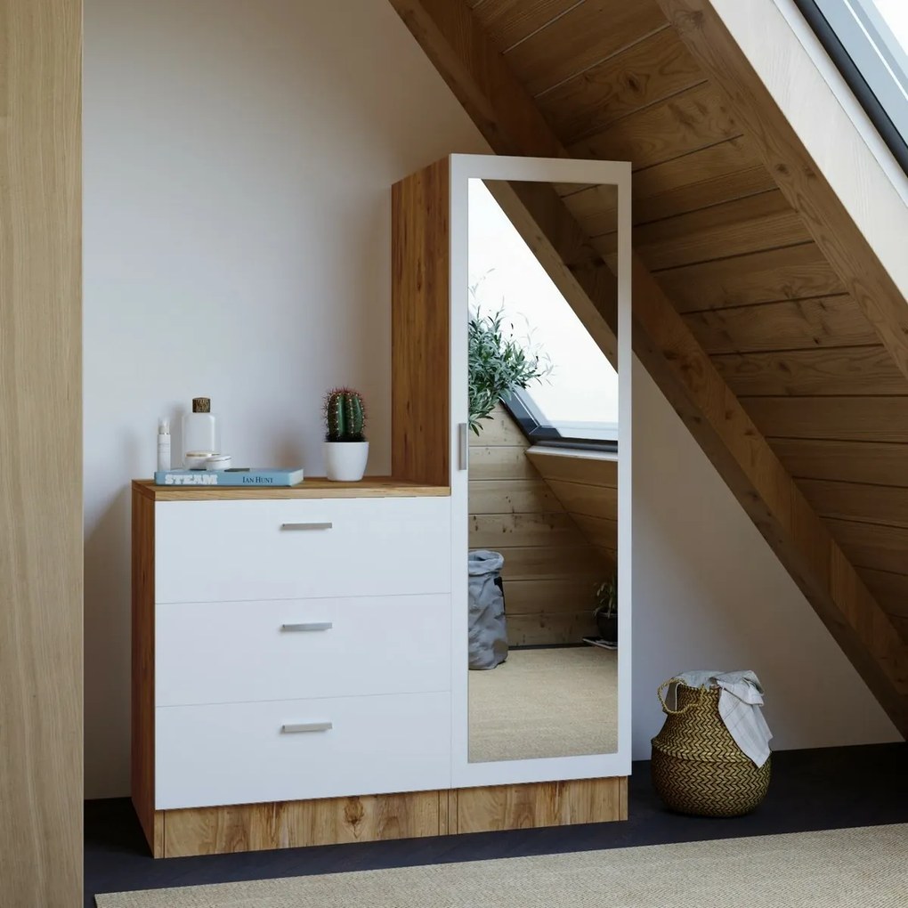Komoda se zrcadlem Coco White and Atlantic Pine