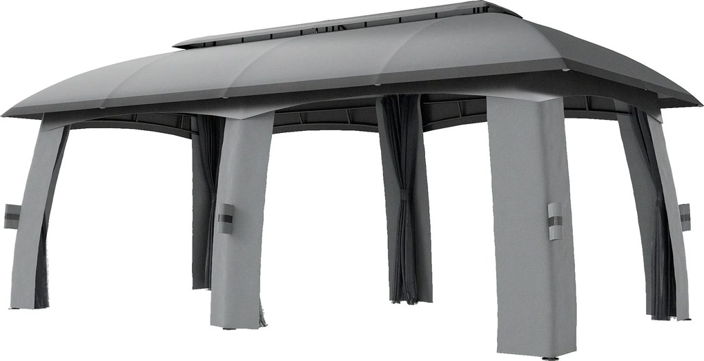 Outsunny pavilon, párty stan, s moskytiérou, větrnou střechou, pro až 15 osob, tmavě šedá, 3 x 6 x 3 m