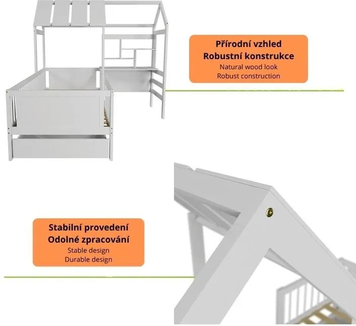 Dětská postel domeček Yari 90 × 200 cm s psacím stolem