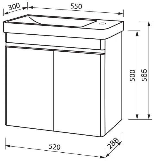 Lavedo Vivace White Mini Air 55 koupelnová skříňka s umyvadlem, lesk