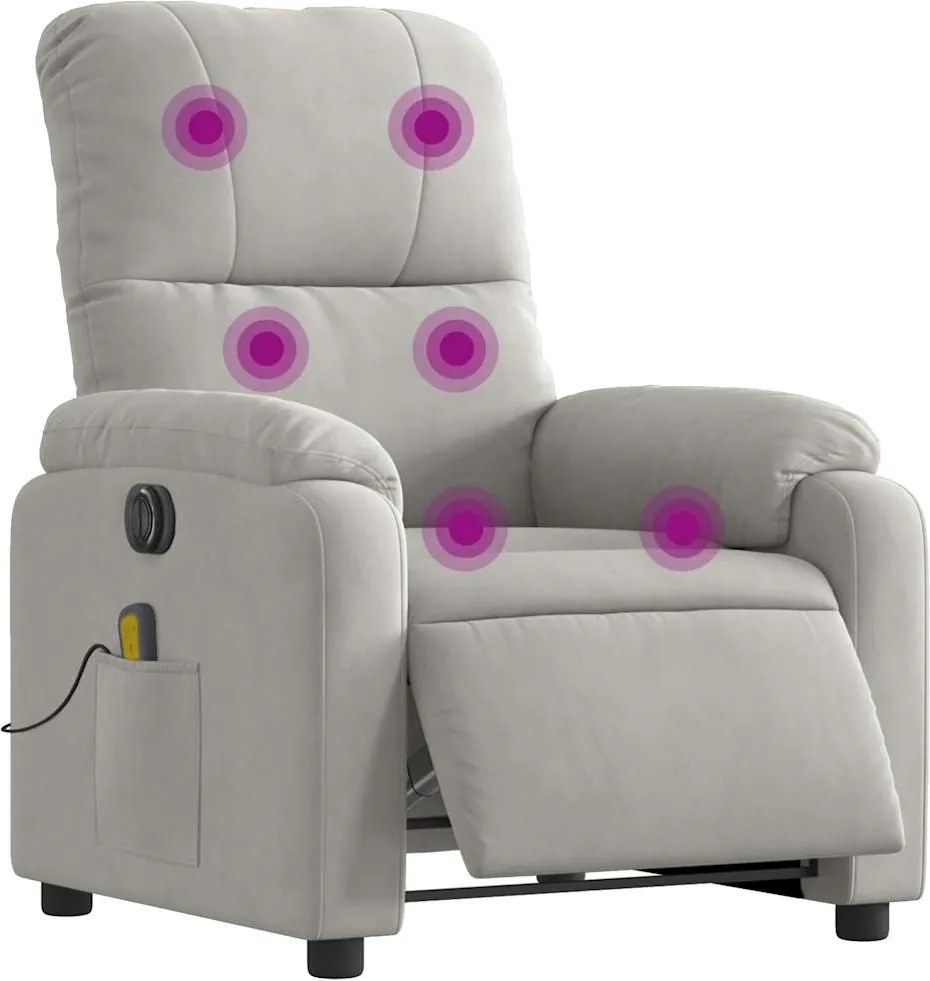 Elektrické masážní polohovací křeslo světle šedé mikrovlákno 3204923
