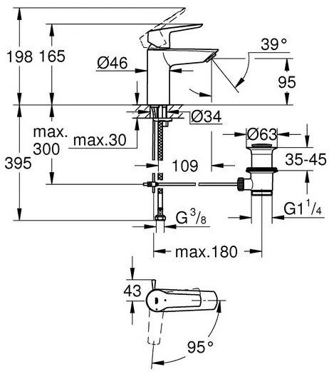 Grohe Start Umyvadlová stojánková baterie s bočním táhlem, černá mat 311372432