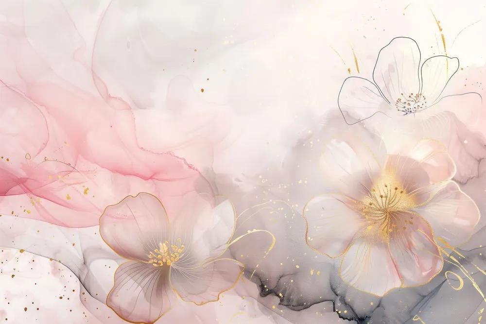 Samolepící tapeta elegantní květiny s růžovo-zlatým nádechem