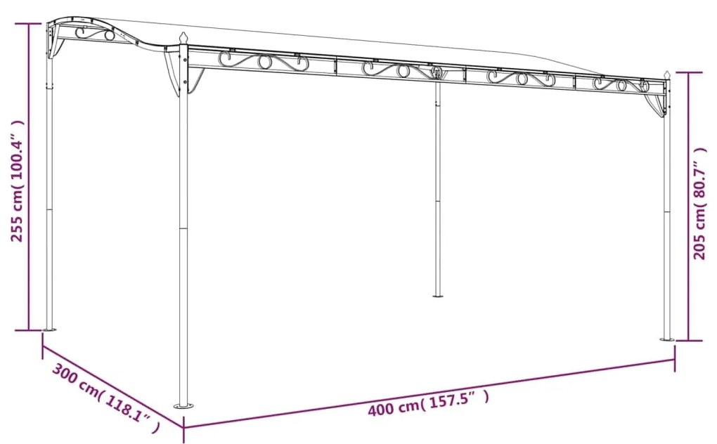 Stříška antracitová 4 x 3 m 180 g/m² textil a ocel,  362395