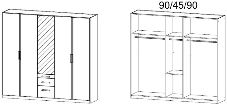 Šatní skříň Altona, 226 cm, dub riviera/tmavě šedá