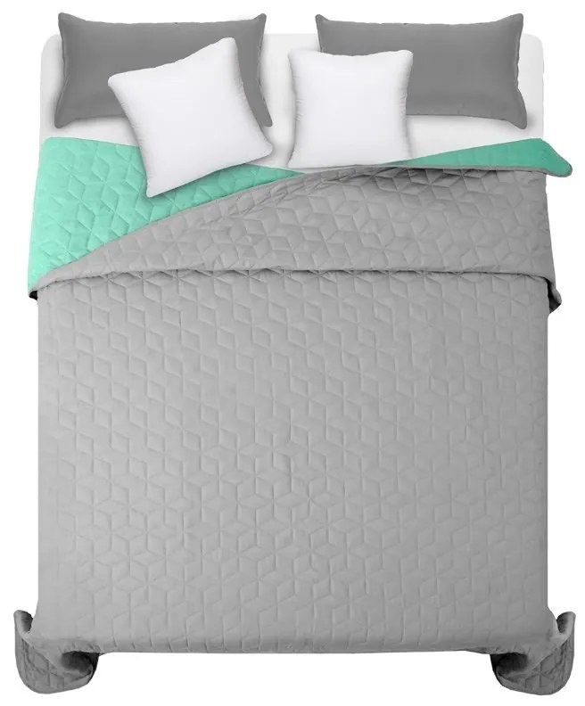 Šedě zelený přehoz na manželskou postel 200 x 220 cm