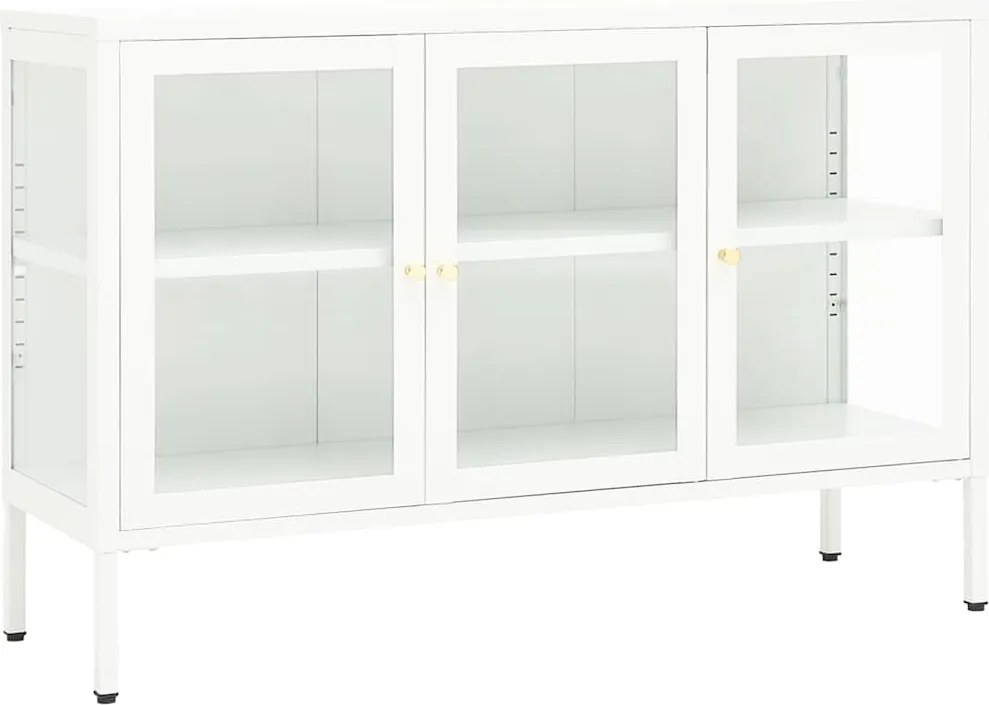 Příborník bílý 105 x 35 x 70 cm ocel a sklo 336068