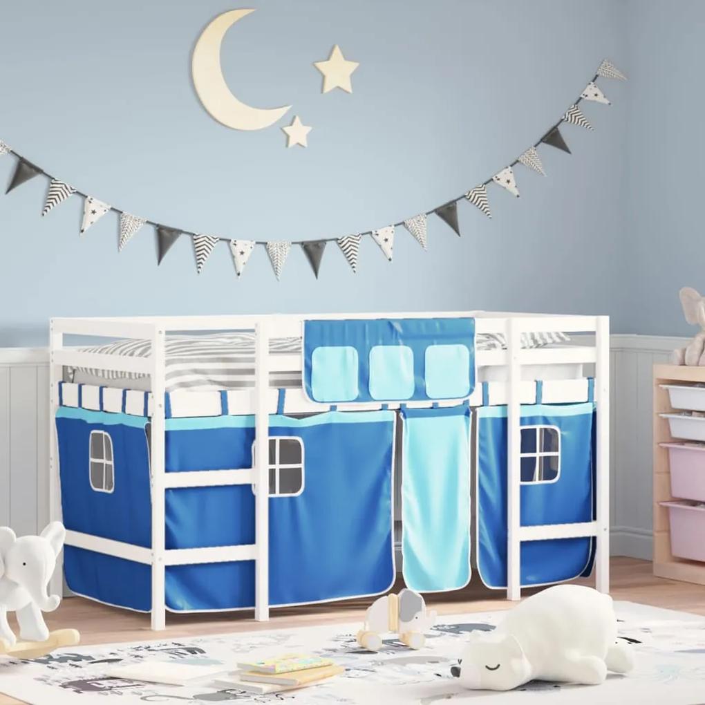 Dětská patrová postel se závěsy modrá 80 x 200 cm borovice,  3206959