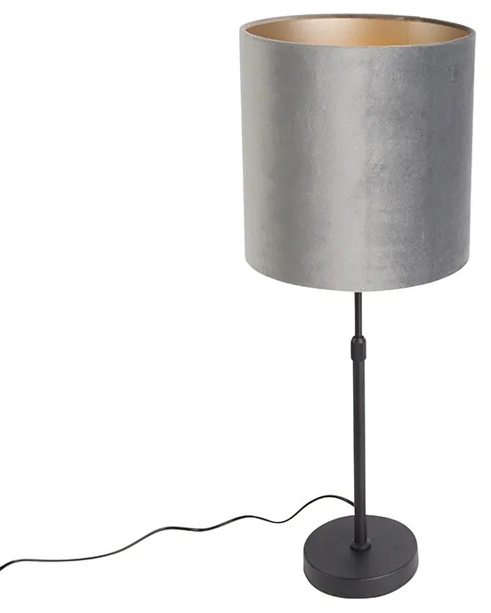 Moderní stolní lampa černé látkové stínidlo šedé 25 cm nastavitelné - Parte