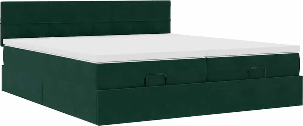 Osmanský rám postele s matrací tmavě zelená 200x200cm samet 3312932