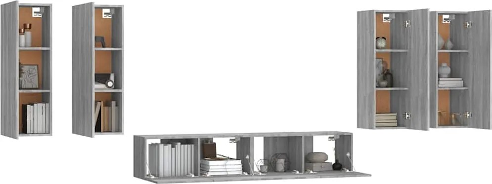 6dílný set TV skříněk šedý sonoma kompozitní dřevo 3114348