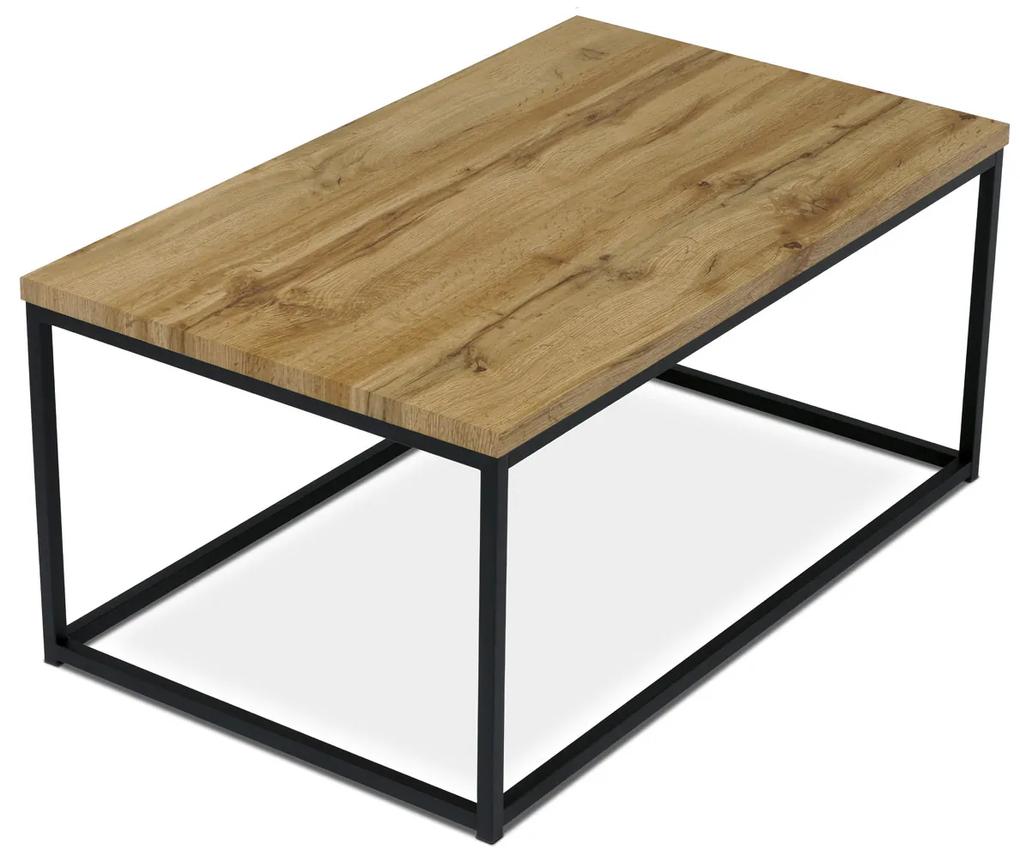 Konferenční stolek 100x60x45 cm, deska MDF dekor divoký dub, černý kov