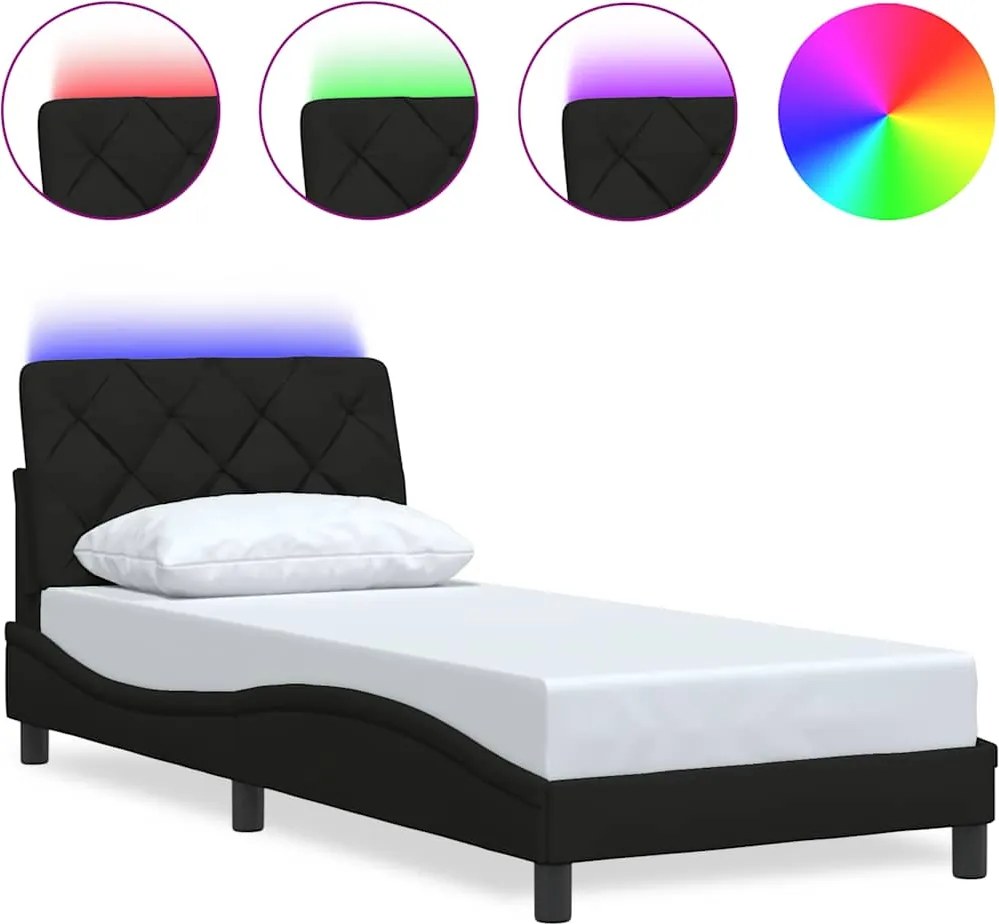 Rám postele s LED bez matrace černý 90x200 cm Látka 3310645