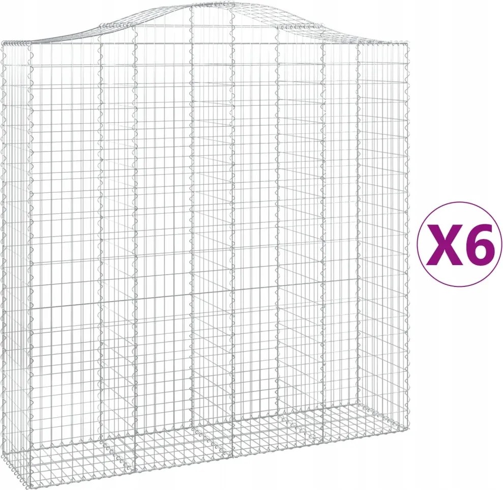 vidaXL Gabionové koše, 6 ks, 200x50x200/220 cm, galvanizované železo