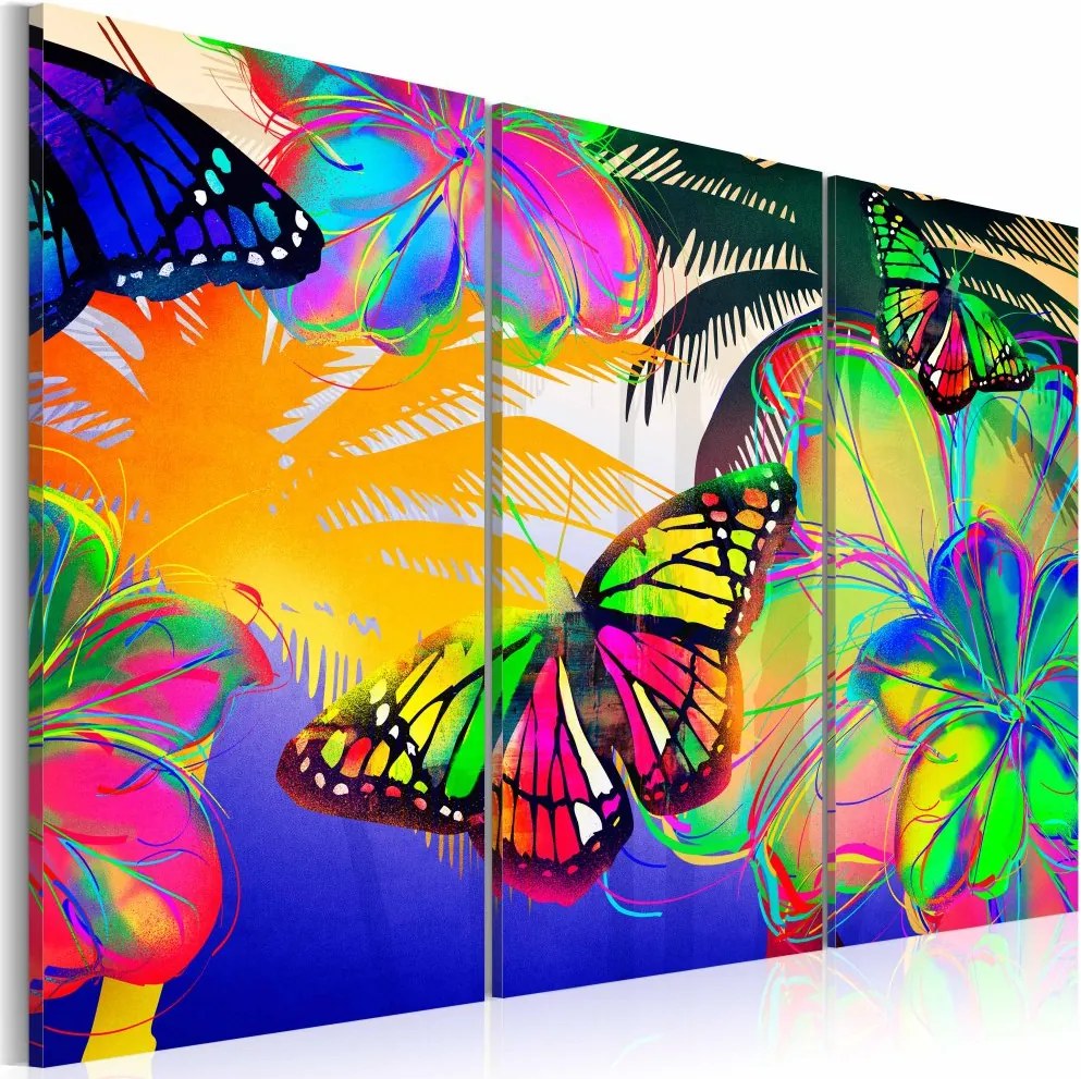 Obraz na plátně Bimago - Exotic butterflies - triptych 60x40 cm