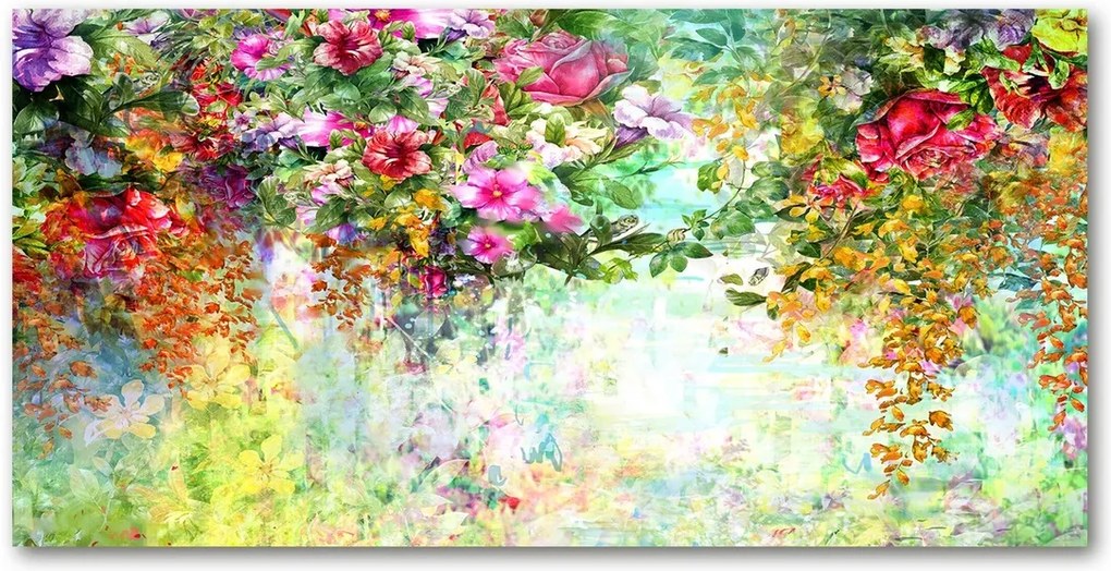 Foto obraz sklo tvrzené Barevné květiny